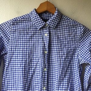 J. Crew | Tops | J Crew Boy Shirt In Crinkle Gingham Blue | Poshmark